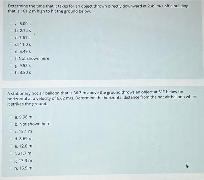 Solved Determine the time that it takes for an object thrown | Chegg.com