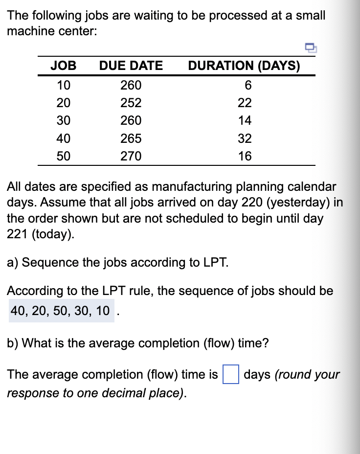 Solved The following jobs are waiting to be processed at a | Chegg.com