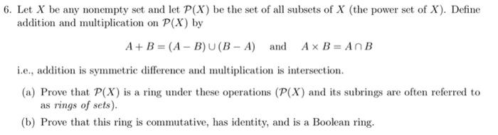 Solved 5. Let X be any nonempty set and let P(X) be the set | Chegg.com