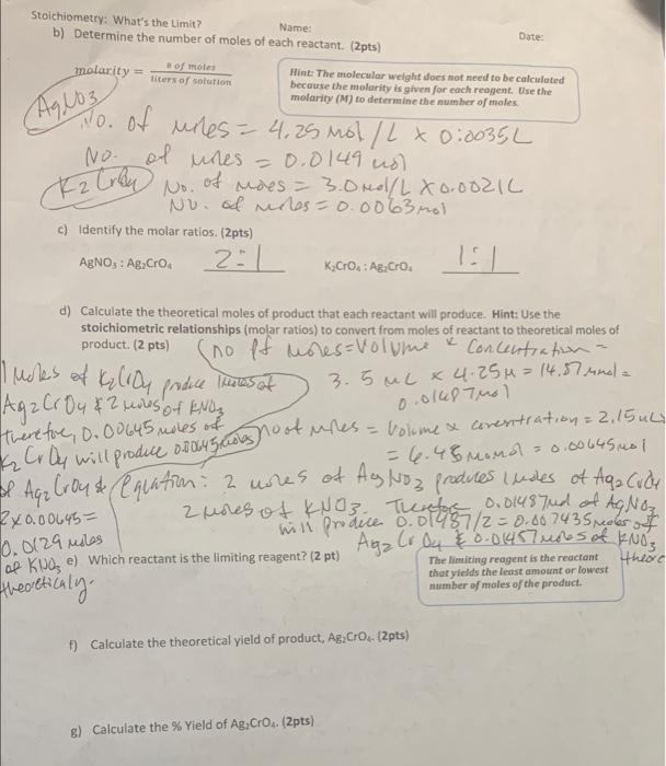 Solved Stoichiometry: What's the Limit? Name: b) Determine | Chegg.com