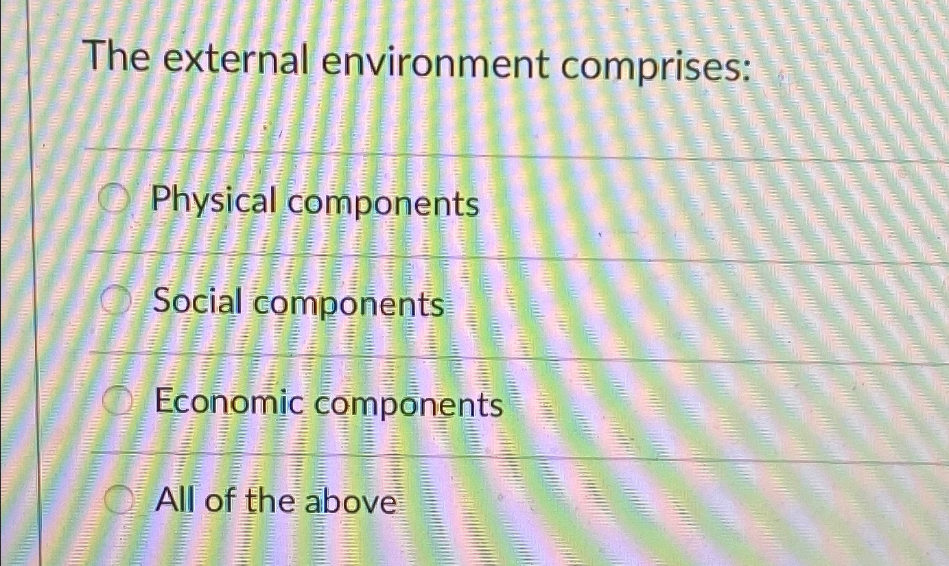 Solved The external environment comprises:Physical | Chegg.com