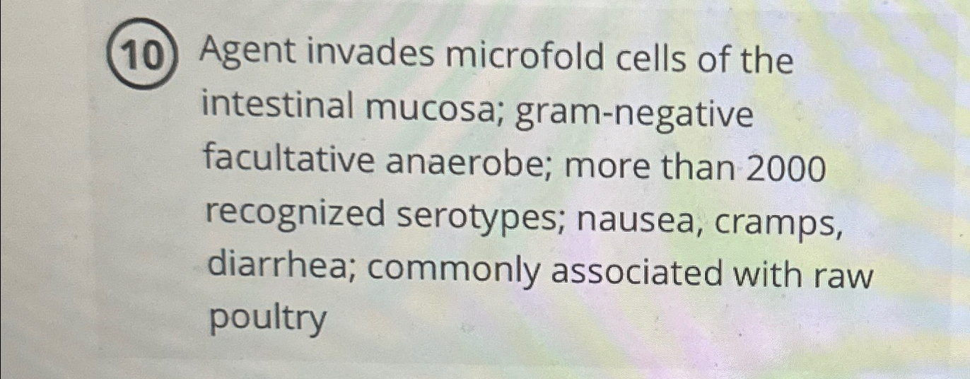 Solved (10) ﻿Agent invades microfold cells of the intestinal | Chegg.com