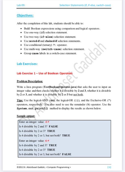 Solved Lab 09 Selection Statements If If Else 