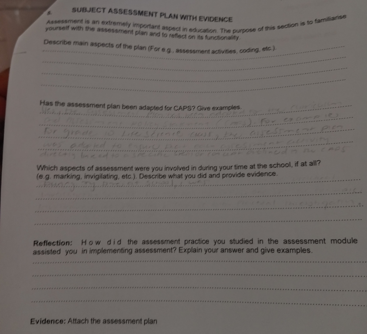 Solved SUBJECT ASSESSMENT PLAN WITH EVIDENCEyourself with | Chegg.com