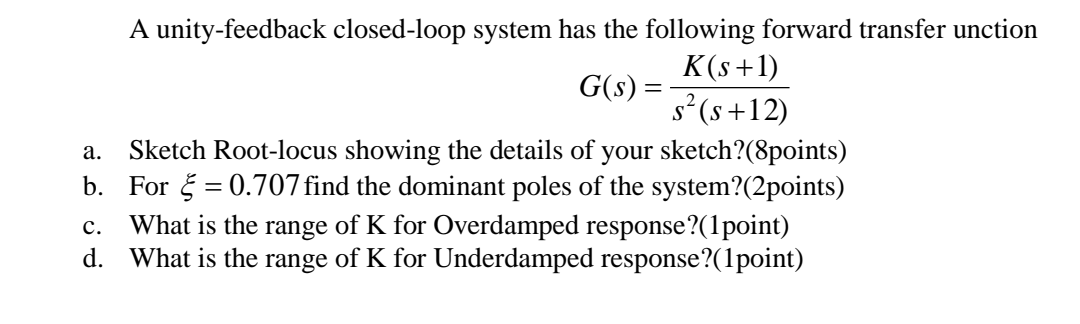 Solved A unity-feedback closed-loop system has the following | Chegg.com