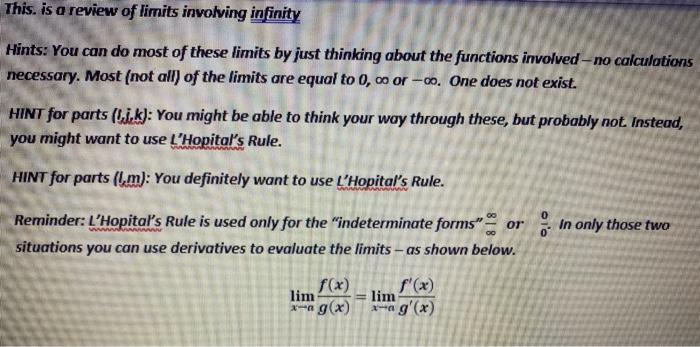 Solved This is a review of limits involving infinity Hints: | Chegg.com