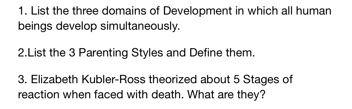Solved List the three domains of Development in which all | Chegg.com