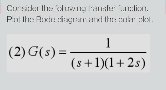 Solved Consider the following transfer function. Plot the | Chegg.com