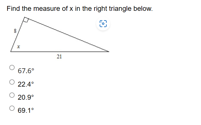 Solved Find the measure of x ﻿in the right triangle | Chegg.com