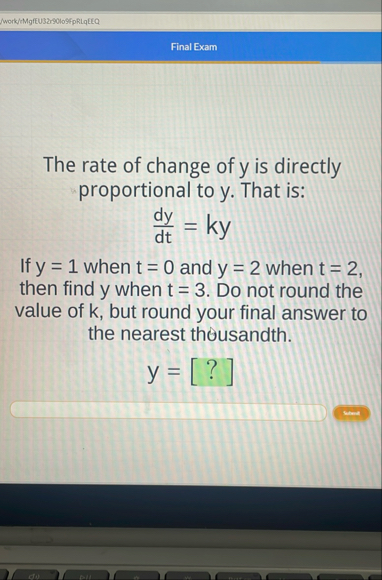 Solved The rate of change of y ﻿is directly proportional to | Chegg.com