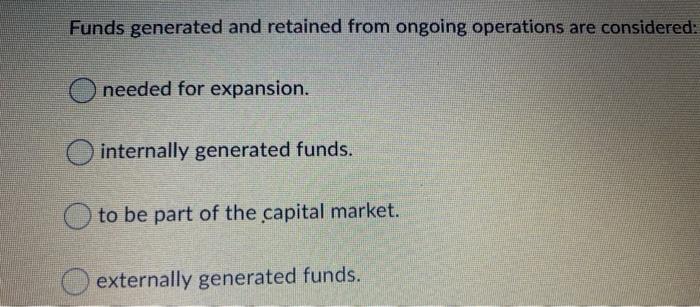 Solved Funds generated and retained from ongoing operations | Chegg.com