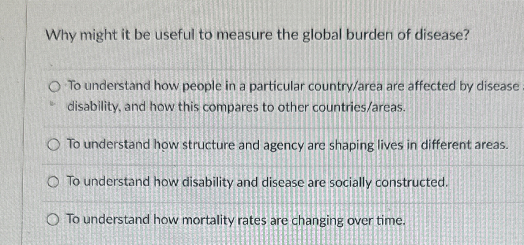 Solved Why might it be useful to measure the global burden | Chegg.com