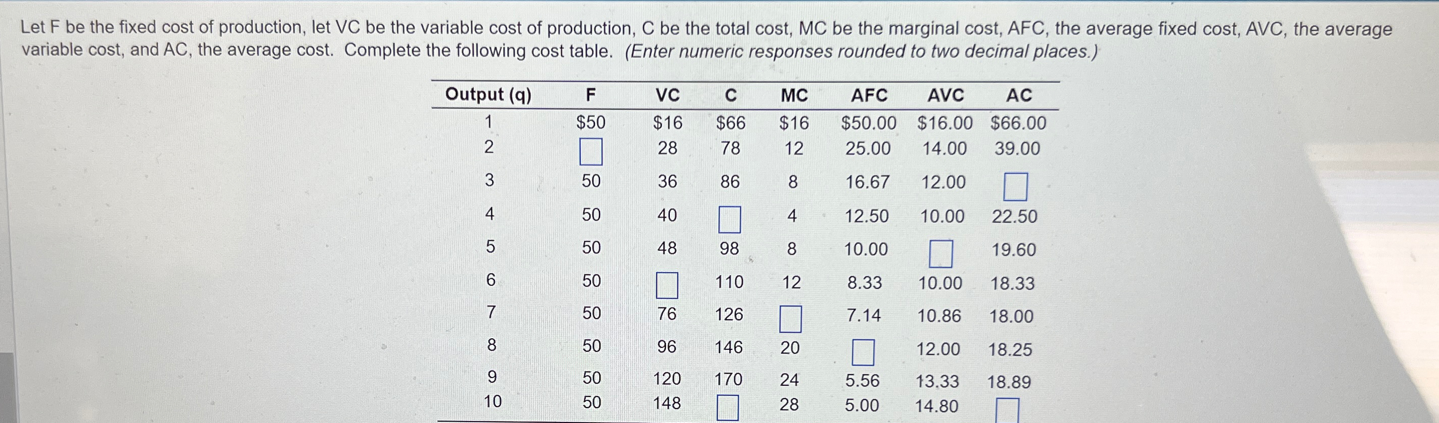 Solved Let F ﻿be the fixed cost of production, let VC ﻿be | Chegg.com