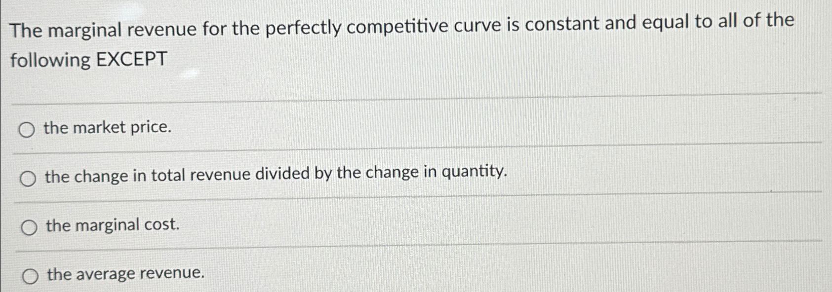 Solved The marginal revenue for the perfectly competitive | Chegg.com
