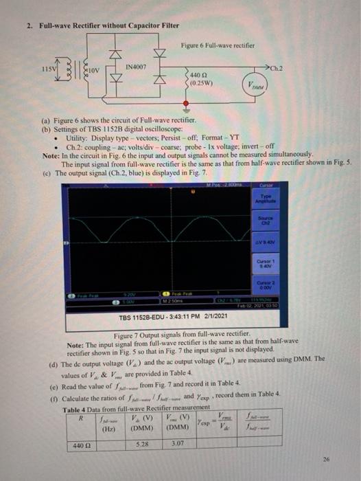 Solved 2. Full-wave Rectifier without Capacitor Filter | Chegg.com