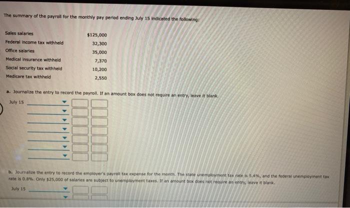 Solved the summary of the payroll for the monthly pay period | Chegg.com