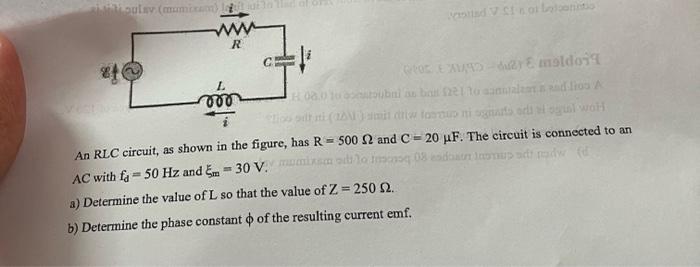 An RLC circuit, as shown in the figure, has R=500Ω | Chegg.com