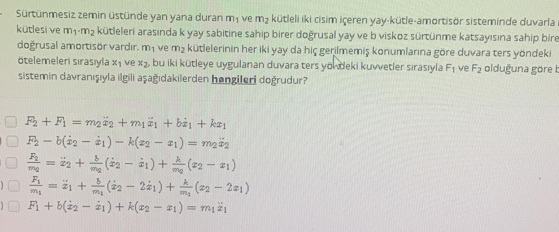 Sürtünmesiz zemin üstünde yan yana duran m1 ve m2 | Chegg.com