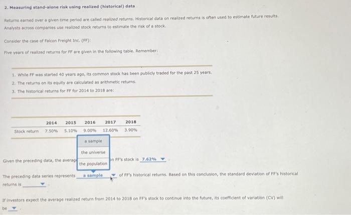 Solved 2. Measuring stand-alone risk using realized | Chegg.com