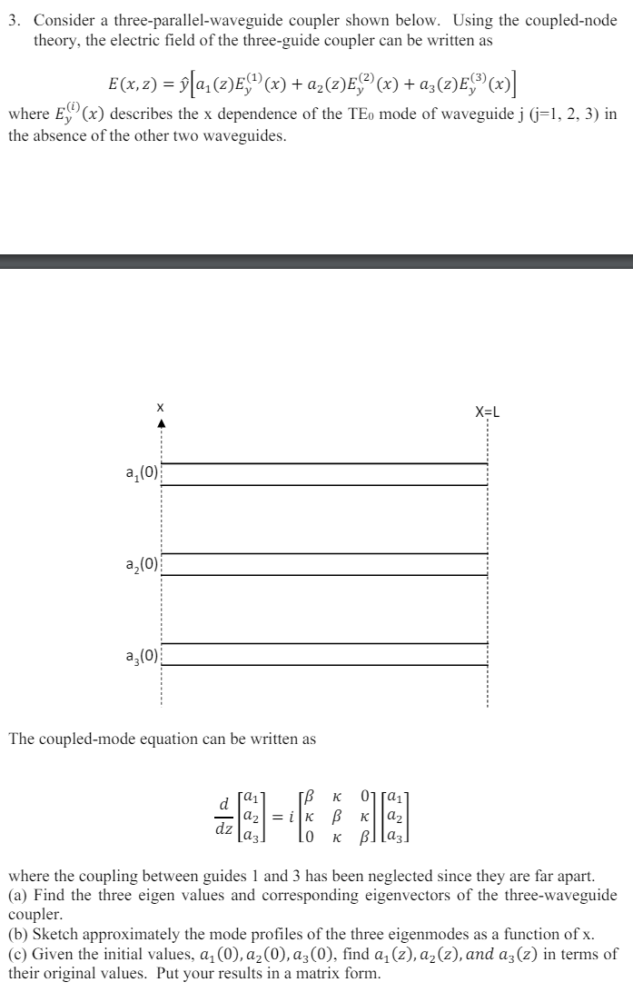Solved Consider a three-parallel-waveguide coupler shown | Chegg.com