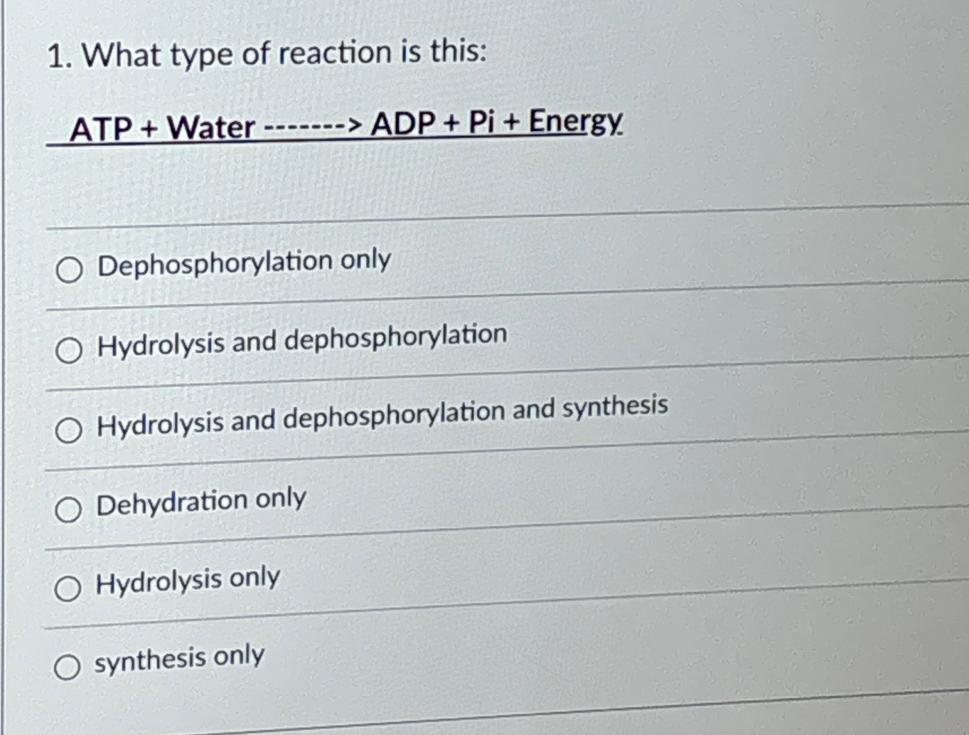Solved What type of reaction is this:ATP + ﻿Water -.....- | Chegg.com