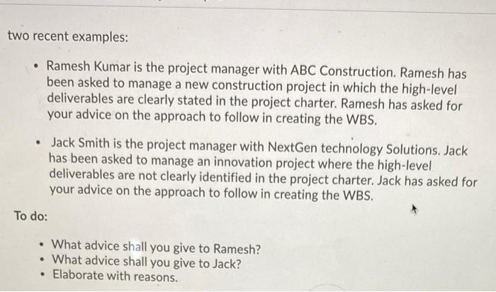 Solved two recent examples: • Ramesh Kumar is the project | Chegg.com Solved two recent examples: • Ramesh Kumar is the project | Chegg.com