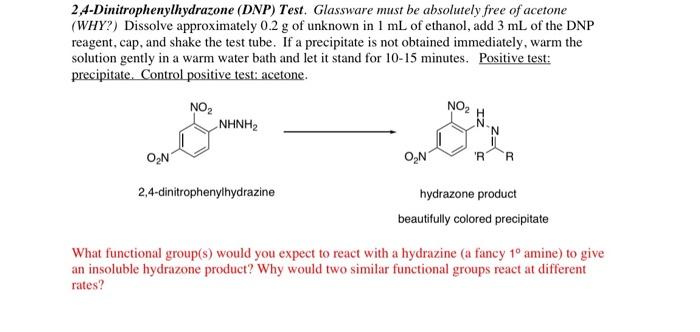 Solved 2,4-Dinitrophenylhydrazone (DNP) Test. Glassware must | Chegg.com