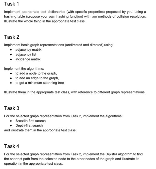 Solved Task 1 Implement appropriate test dictionaries (with | Chegg.com
