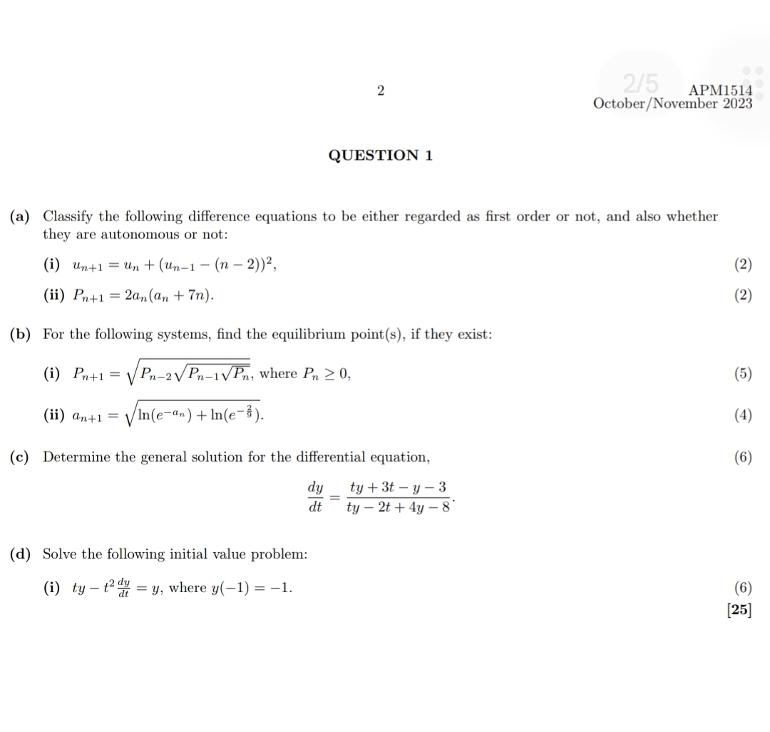 Solved 2APM1514October/November 2023QUESTION 1(a) ﻿Classify | Chegg.com