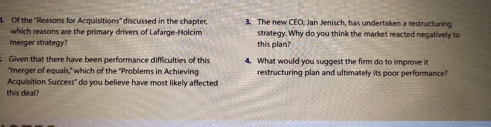Solved 1. Of the "Reasons for Acquisitions" discussed in the | Chegg.com