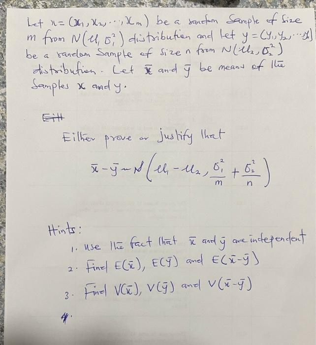 Solved Let x=(x1,x2,…,xm) be a rantom Sample of size m from | Chegg.com