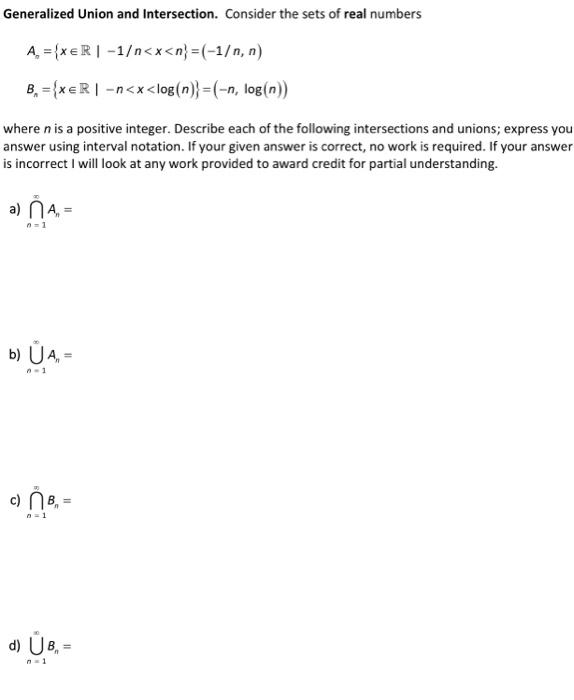 Solved Generalized Union and Intersection. Consider the sets | Chegg.com