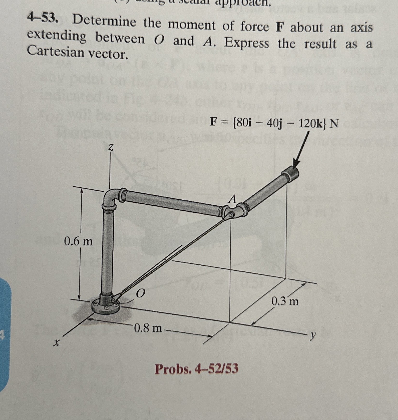 Solved 4-53. ﻿Determine the moment of force F ﻿about an | Chegg.com
