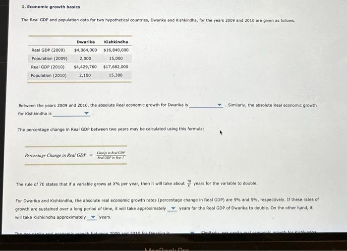 Solved 1. Economic growth basics The Real GDP and population | Chegg.com