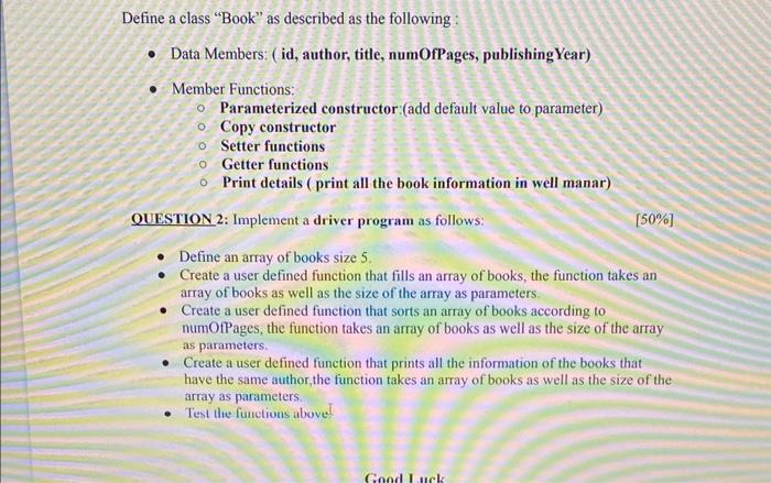Solved Define a class "Book" as described as the following : | Chegg.com