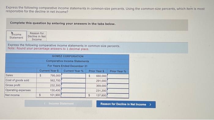 Solved Express the following comparatlve income statements | Chegg.com Solved Express the following comparatlve income statements | Chegg.com