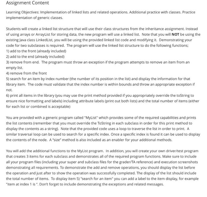 Solved Assignment Content Learning Objectives: | Chegg.com