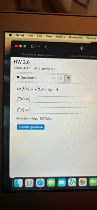 Solved HW 2.6 Score: 4/11 4/11 answered Question 6 f'(4)