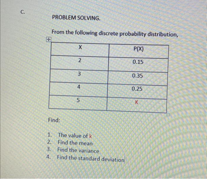 Solved From the following discrete probability distribution, | Chegg.com
