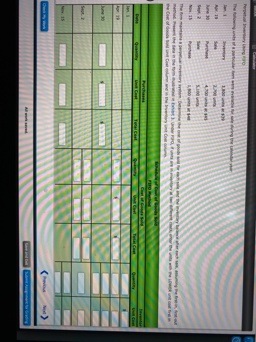 Solved Calculator Perpetual Inventory Using FIFO The | Chegg.com