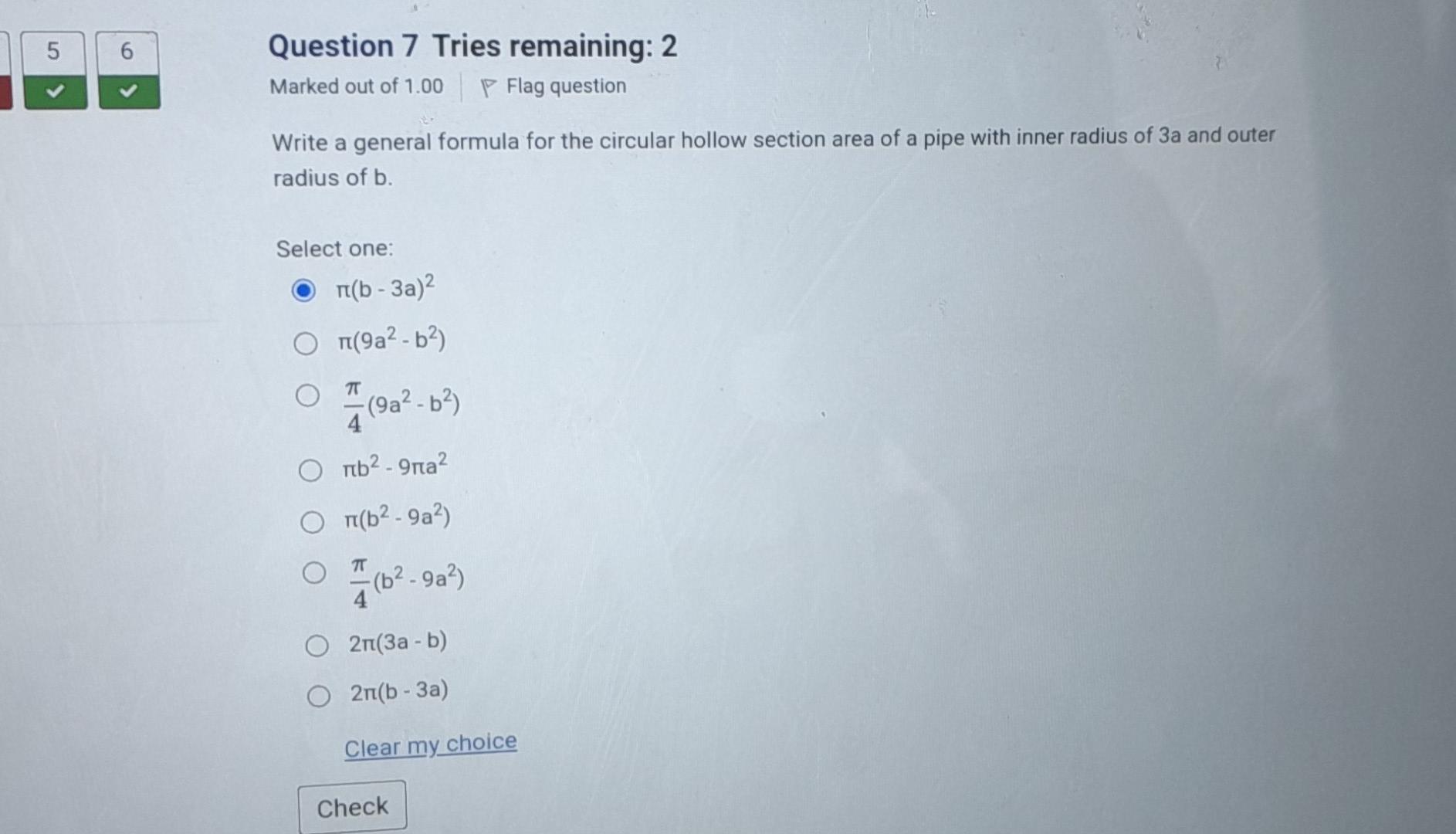 Solved 5 6 Question 7 Tries remaining: 2 Marked out of 1.00 | Chegg.com