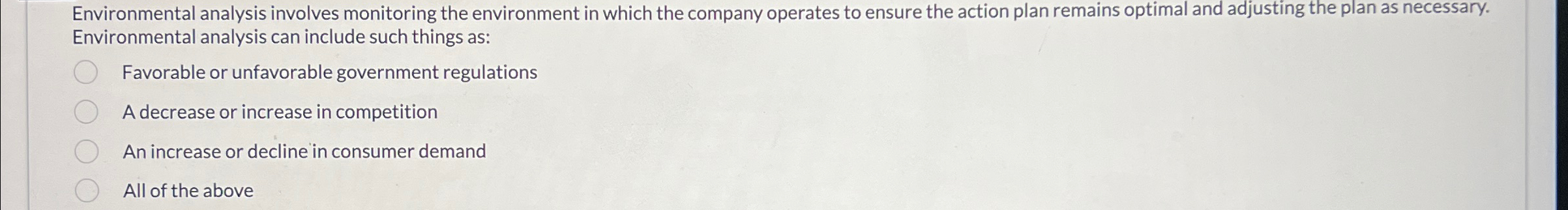 Solved Environmental analysis involves monitoring the | Chegg.com