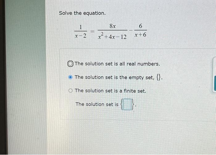 Solved Solve the equation. x−21=x2+4x−128x−x+66 The solution | Chegg.com