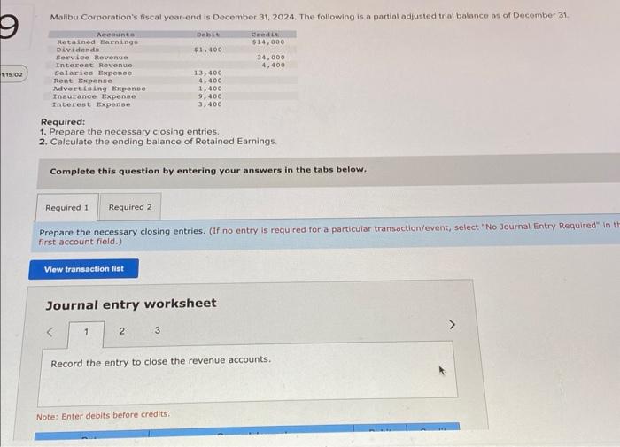Solved Required: 1. Prepare the necessary closing entries. | Chegg.com