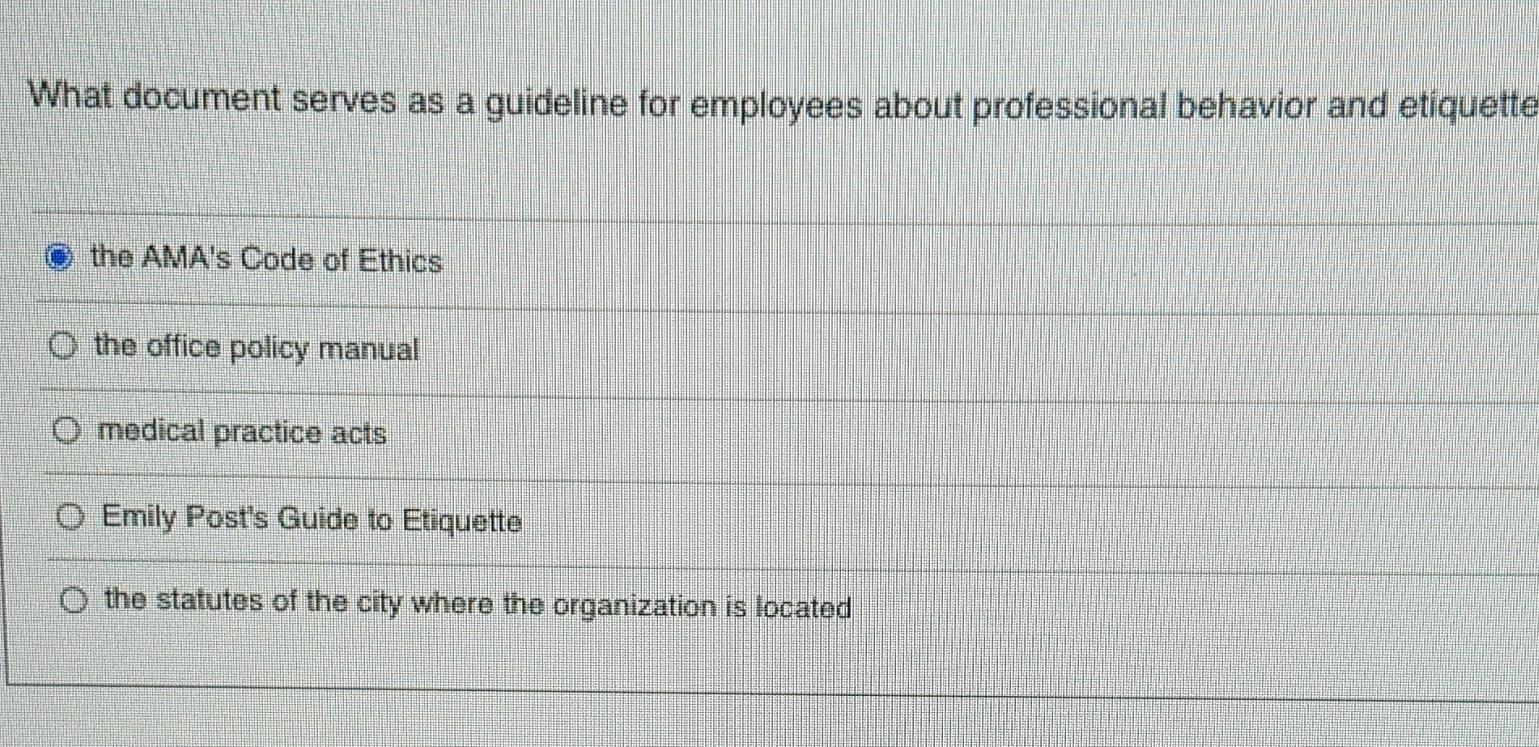 Solved What document serves as a guideline for employees | Chegg.com