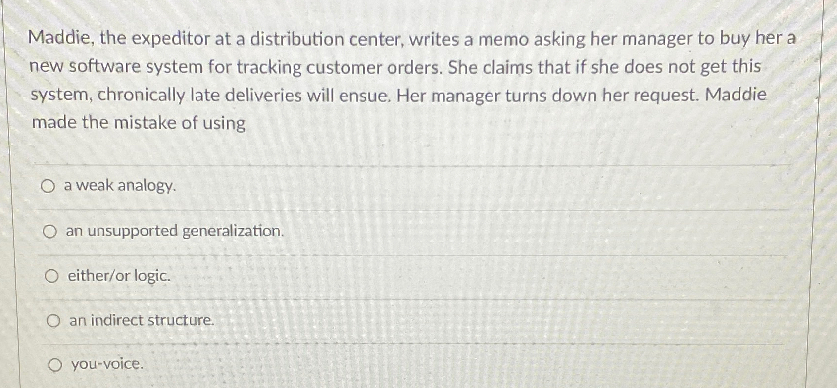 Solved Maddie, the expeditor at a distribution center, | Chegg.com