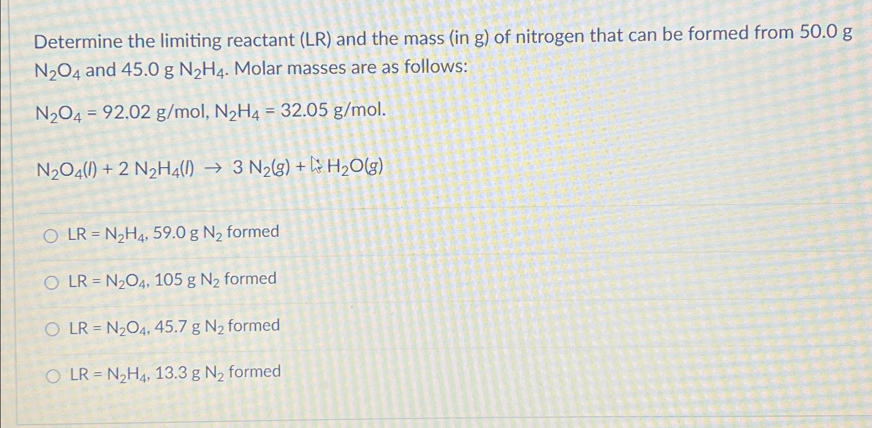 Solved Determine the limiting reactant (LR) ﻿and the mass | Chegg.com