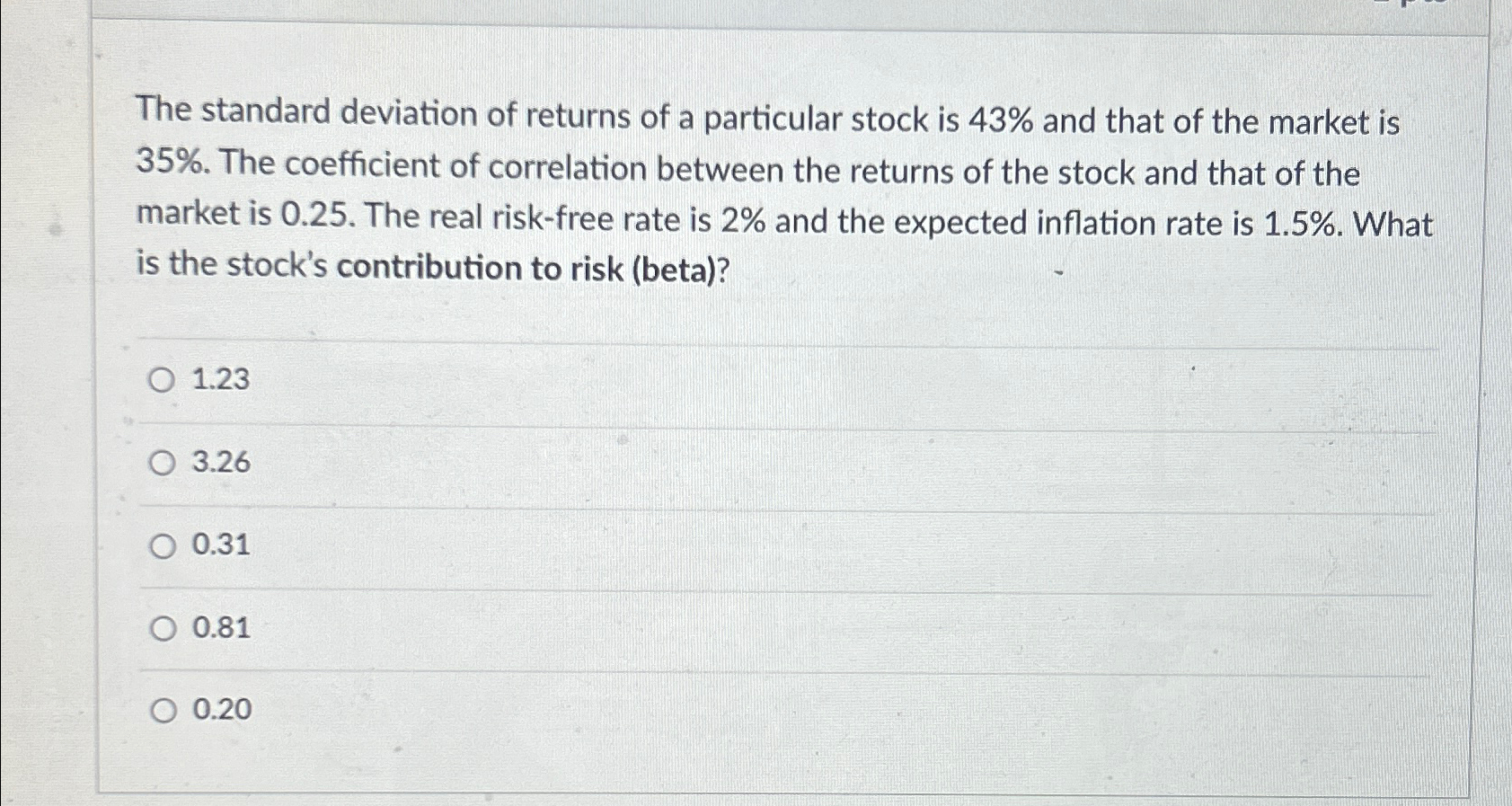 Solved The standard deviation of returns of a particular | Chegg.com