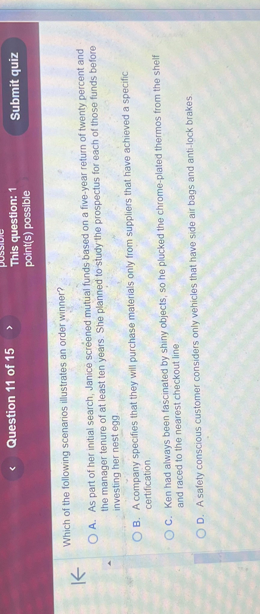 Solved Question 11 ﻿of 15This question: 1point(s) | Chegg.com