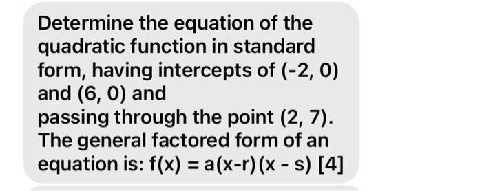 Solved Determine the equation of the quadratic function in | Chegg.com